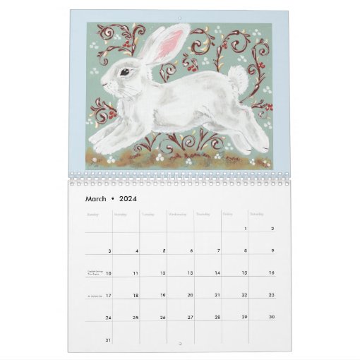 Rabbit Bunny Art Calendar Any Year Tuzi Williams | Zazzle