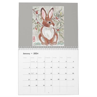 Rabbit Bunny Art Calendar Any Year Tuzi Williams | Zazzle