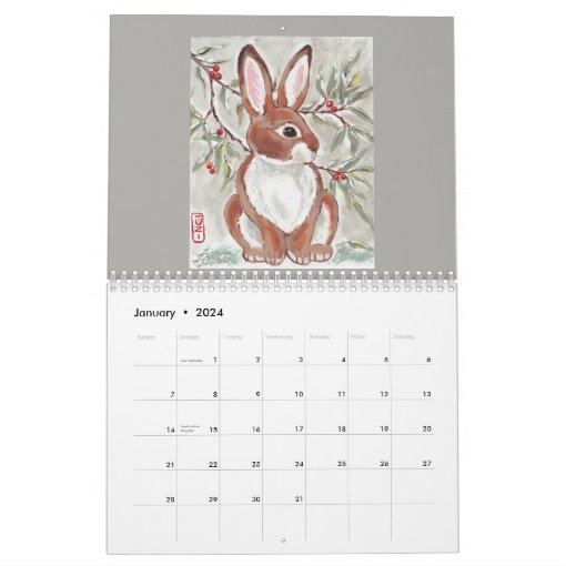 Rabbit Bunny Art Calendar Any Year Tuzi Williams | Zazzle