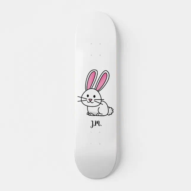 Rabbit bunny lucky white fluffy tail long ears skateboard | Zazzle