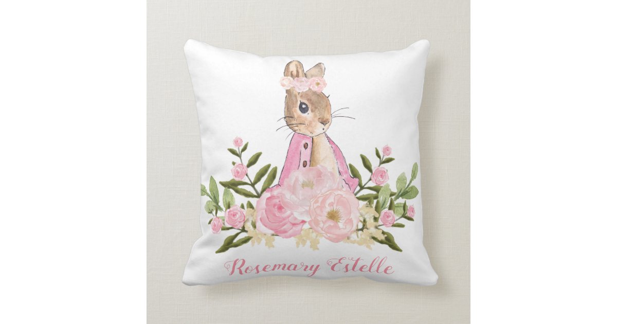 Rabbit Bunny Pink Floral Baby Girl Nursery Decor Throw Pillow | Zazzle.com