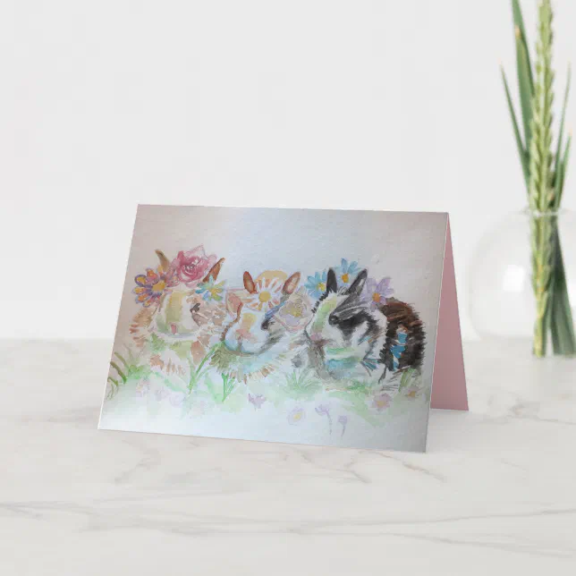 Rabbit Cate Bunny Rabbits Watercolor Birthday Card | Zazzle