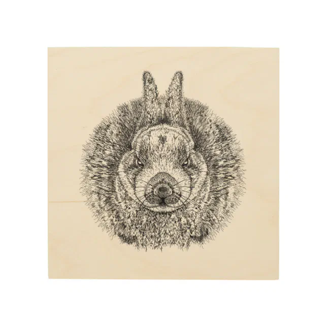 Rabbit Drawing Wood Art Print | Zazzle