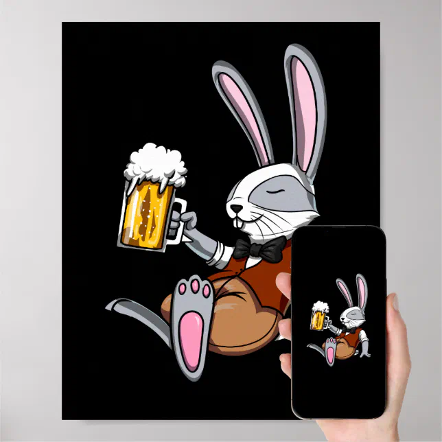 Rabbit Drinking Beer Bunny Funny Party Poster | Zazzle