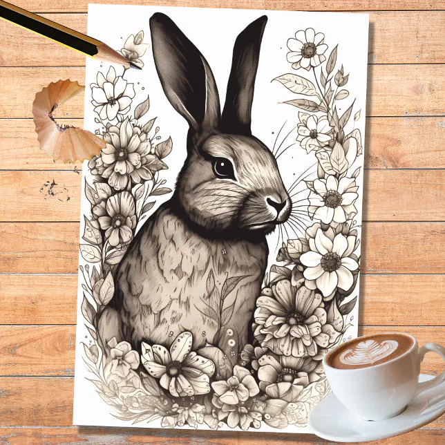 Rabbit in Line Art 2 Decoupage Paper | Zazzle