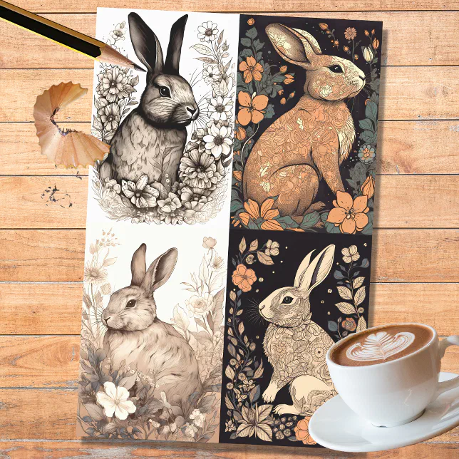 Rabbit in Line Art Collage 1 Decoupage Paper | Zazzle