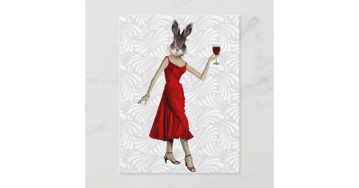 Rabbit in Red Dress 2 Postcard | Zazzle