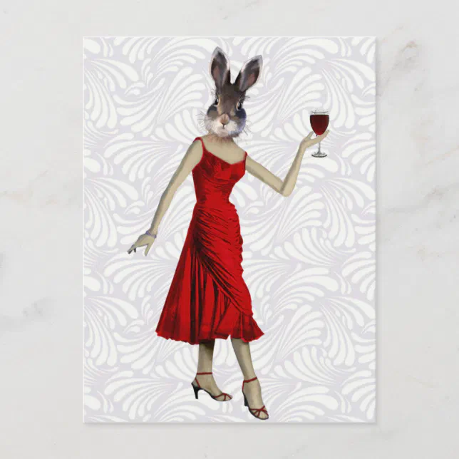 Rabbit in Red Dress 2 Postcard | Zazzle