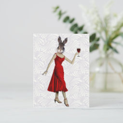 Rabbit in Red Dress 2 Postcard | Zazzle
