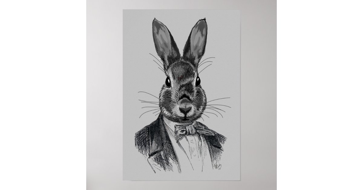 Rabbit In Suit Portrait Poster | Zazzle