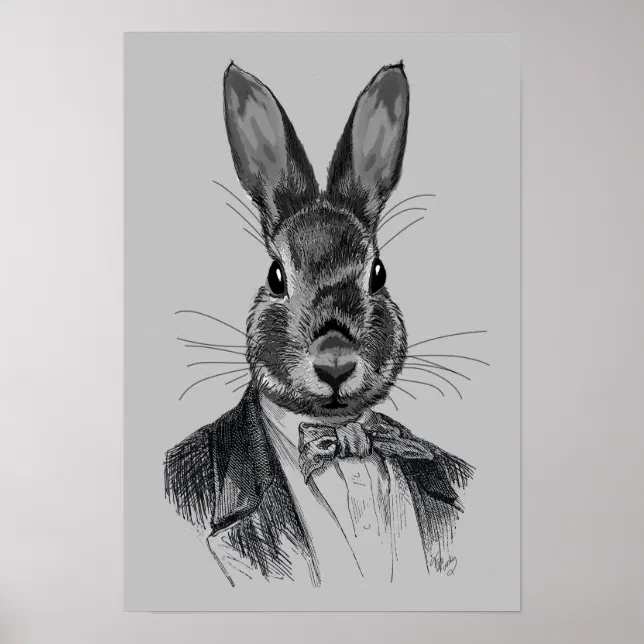 Rabbit In Suit Portrait Poster | Zazzle