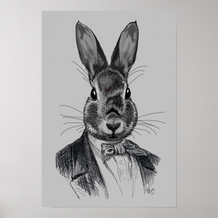 Rabbit In Suit Portrait Poster | Zazzle