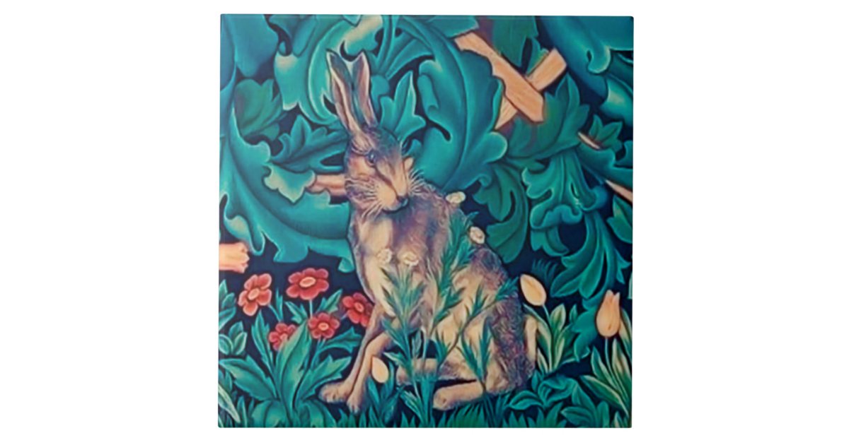 Rabbit in The Forest, William Morris Ceramic Tile | Zazzle