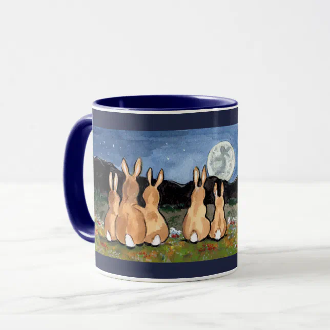 Rabbit in the Moon Bunny Family Mug Navy Dark Blue | Zazzle