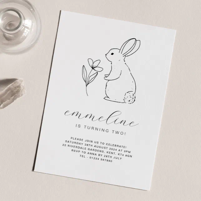 Rabbit Line Drawing Birthday Invitation | Zazzle