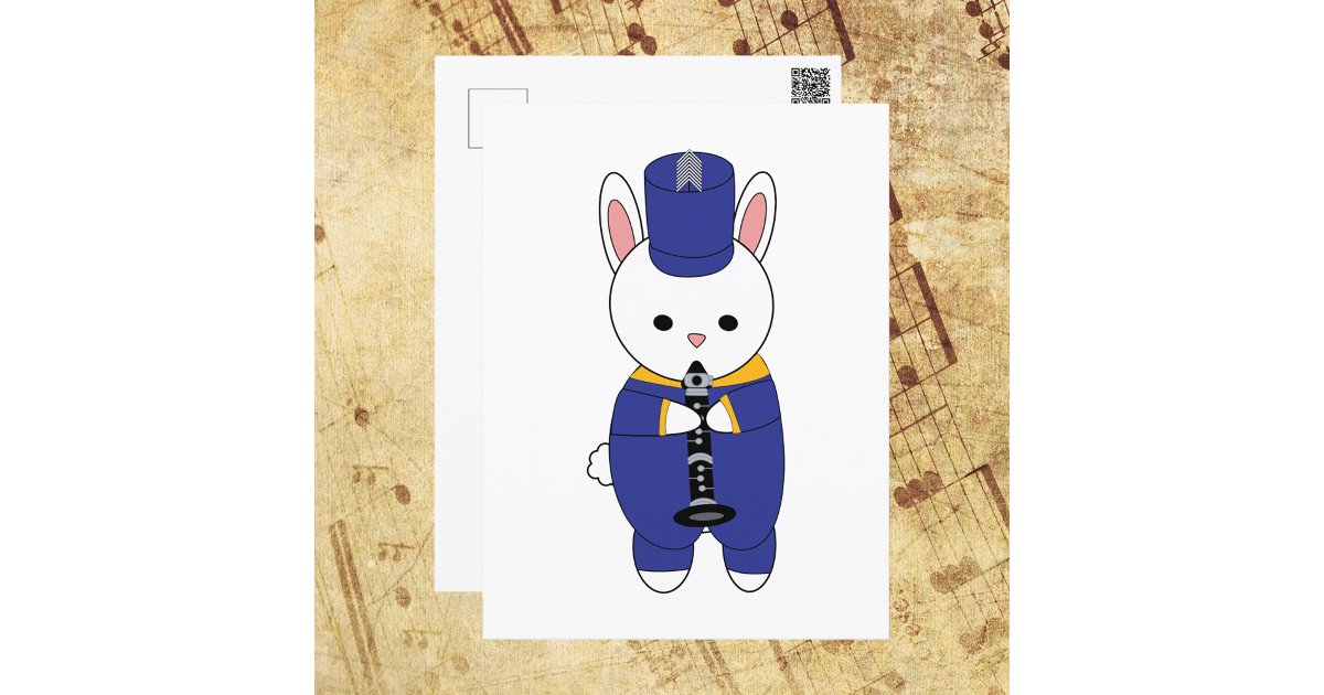 Rabbit Marching Band Clarinet Blue Yellow Postcard | Zazzle