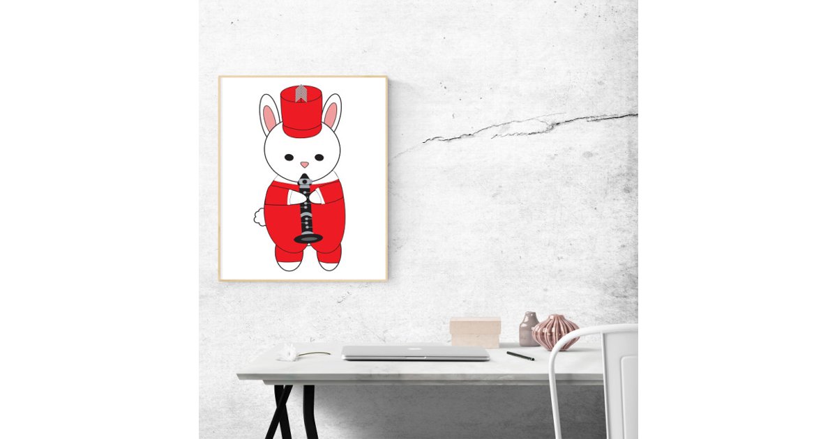 Rabbit Marching Band Clarinet Red White Poster | Zazzle