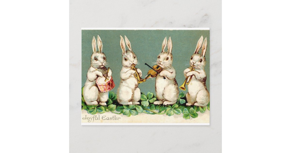 Rabbit music band antique Easter greetings Holiday Postcard | Zazzle