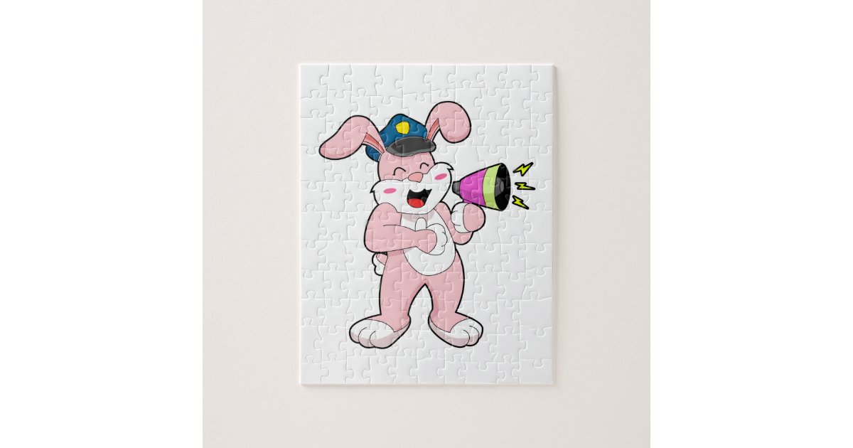 Rabbit Police officer Microphone Jigsaw Puzzle | Zazzle