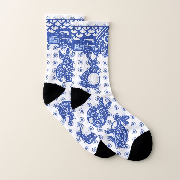 Rabbit Socks Blue Willow Pattern Whimsical Bunny | Zazzle.com