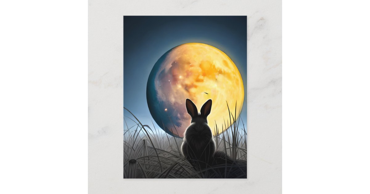 Rabbit Under the Moon Postcard | Zazzle