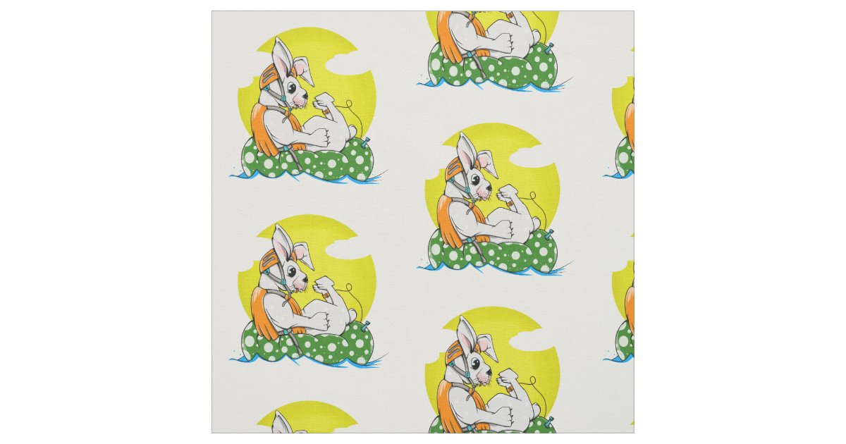 Rabbit wearing a life jacket fabric | Zazzle