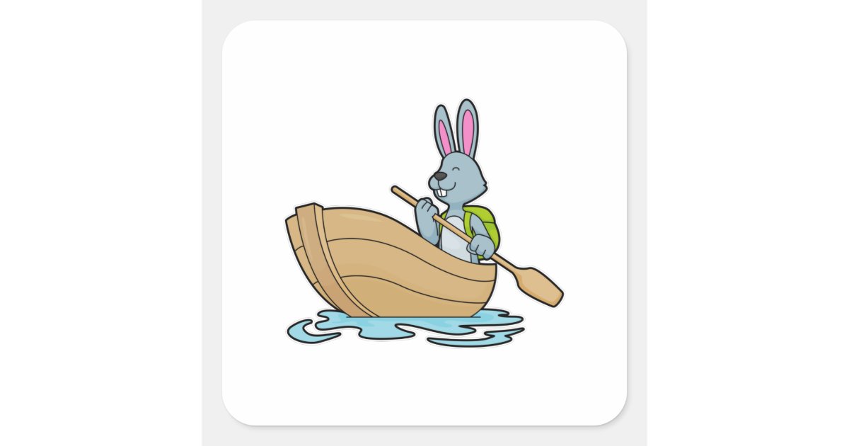 Rabbit with Boat & Paddle Square Sticker | Zazzle