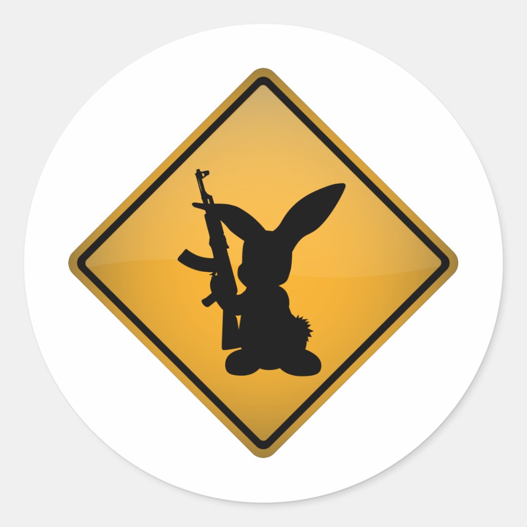 Rabbit with Gun Warning Sign Classic Round Sticker | Zazzle