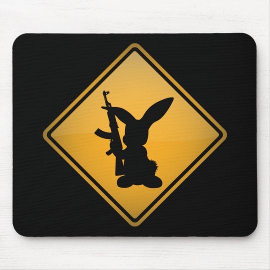 Rabbit with Gun Warning Sign Mouse Pad | Zazzle.com