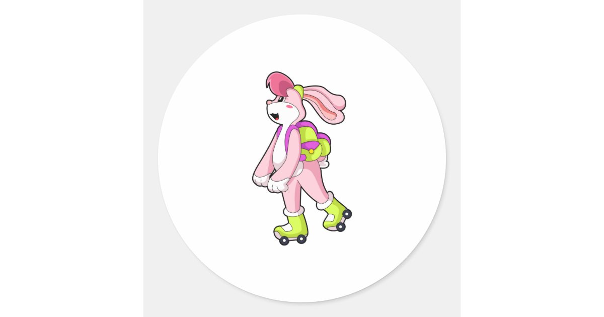 Rabbit with Roller skates Classic Round Sticker | Zazzle