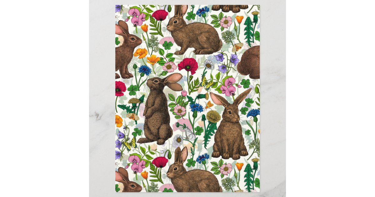 Rabbits and wildflowers | Zazzle