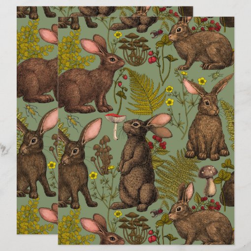 Rabbits and woodland flora | Zazzle