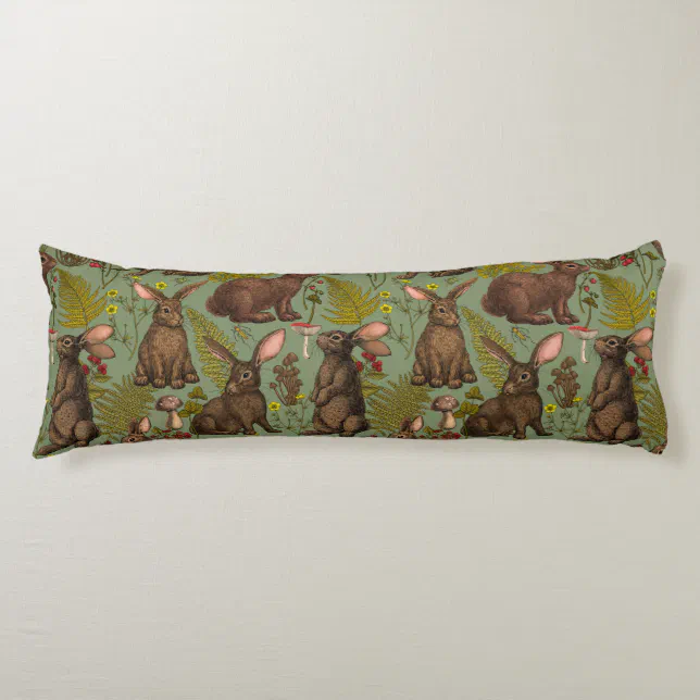 Rabbits and woodland flora Body Pillow | Zazzle
