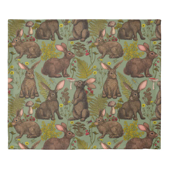Rabbits and woodland flora Duvet Cover | Zazzle