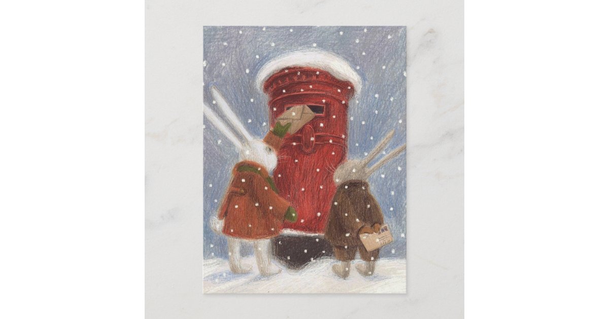 Rabbits posting their Christmas letter Postcard | Zazzle