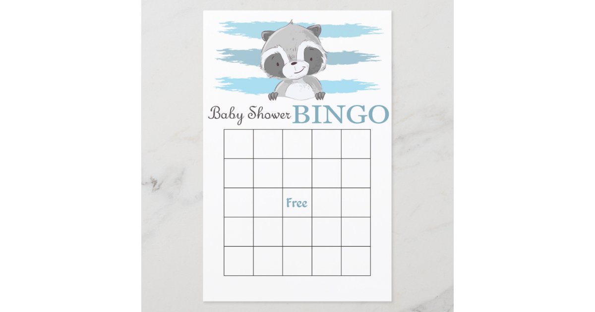 Raccoon baby shower bingo card | Zazzle