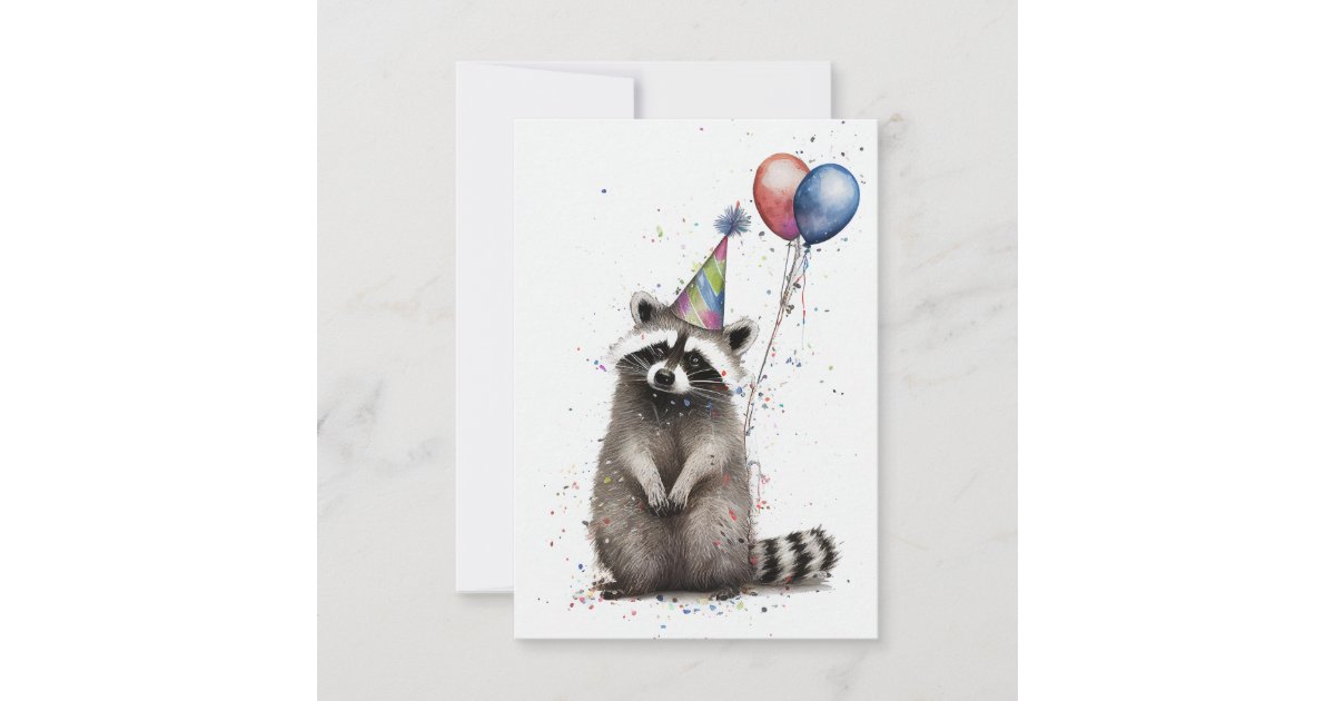 Raccoon Birthday Party Flat Greeting Card | Zazzle