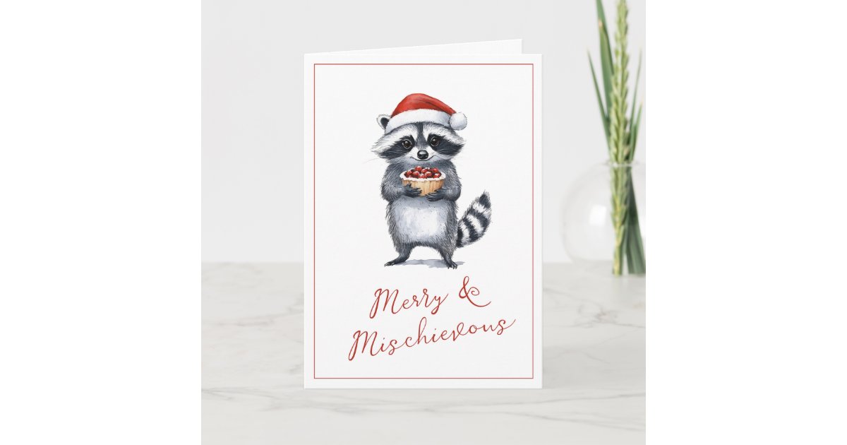 Raccoon Christmas Greetings Cute Holiday Card | Zazzle