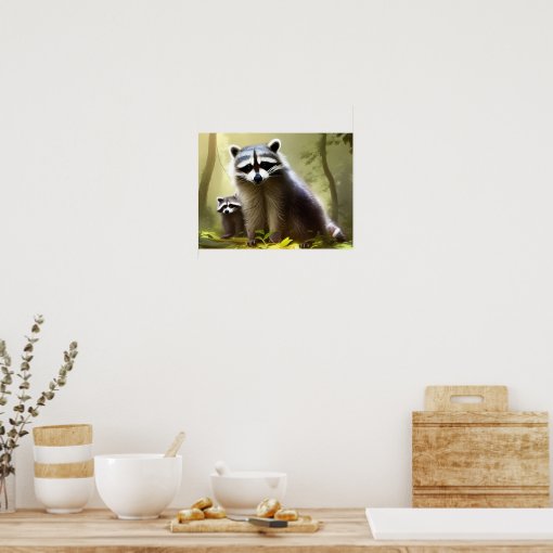 Raccoon Family Wildlife Portrait Poster | Zazzle