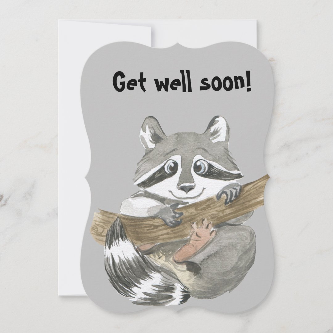 Raccoon Get well soon Flat Thank You Card | Zazzle