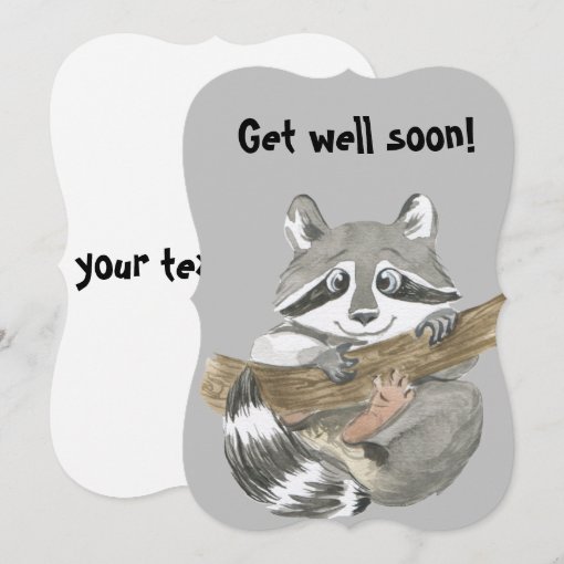 Raccoon Get well soon Flat Thank You Card | Zazzle