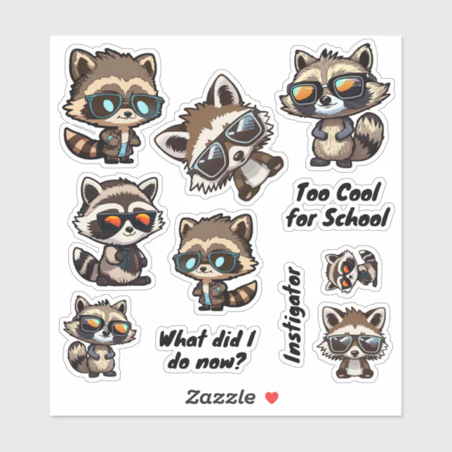 Raccoon in Sunglasses, Troublemaker Stickers, Cool Sticker | Zazzle