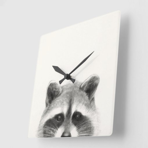 Raccoon Pencil Drawing Square Wall Clock | Zazzle