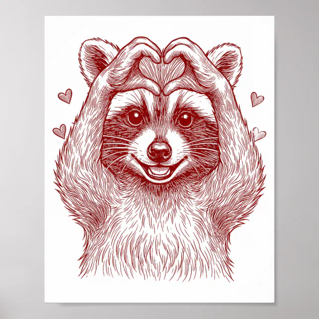 Raccoon Valentines Day Funny Feral Raccoon Love He Poster | Zazzle