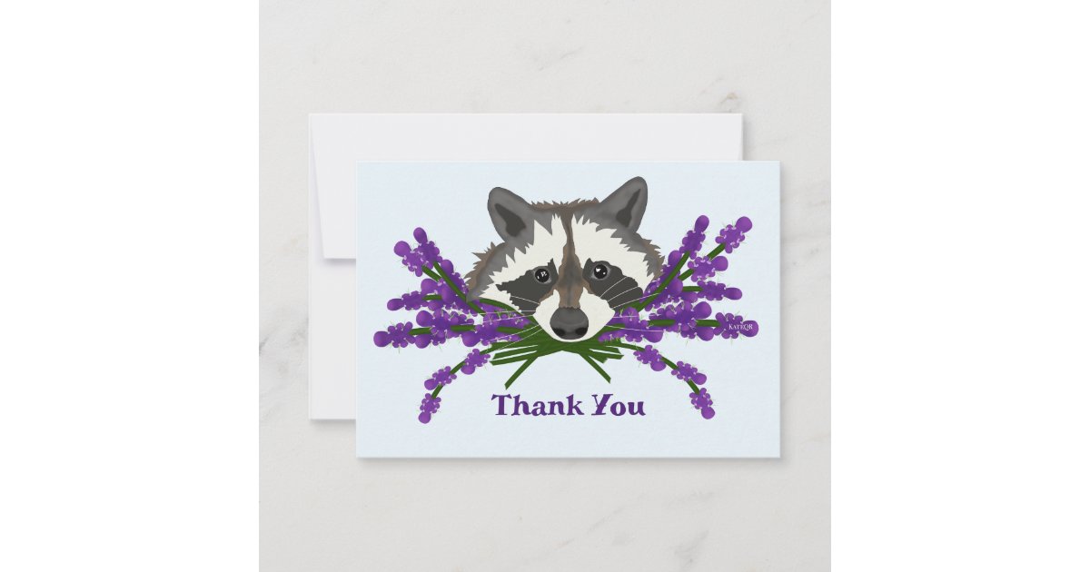 Raccoon with lavender thank you card | Zazzle