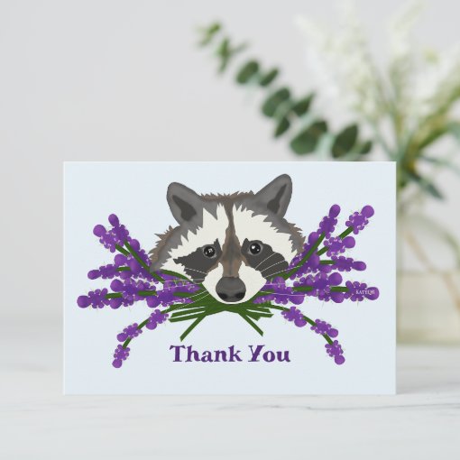 Raccoon with lavender thank you card | Zazzle