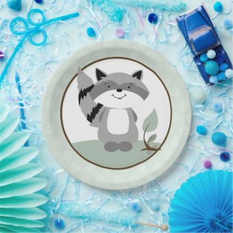 Raccoon Woodland Nature Paper Plate | Green | Zazzle