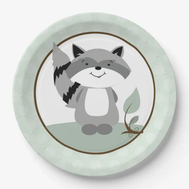 Raccoon Woodland Nature Paper Plate | Green | Zazzle