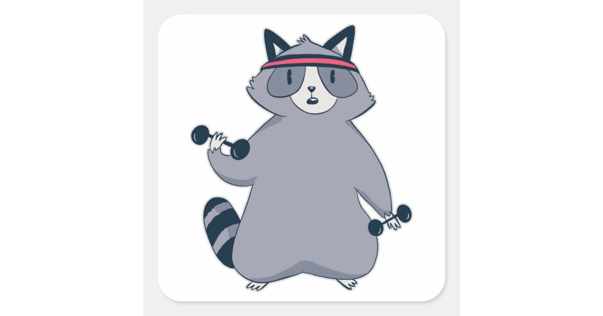 Raccoon Workout Square Sticker | Zazzle
