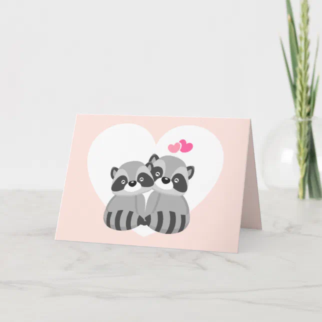 Raccoons in Love Valentines Day Holiday Card | Zazzle